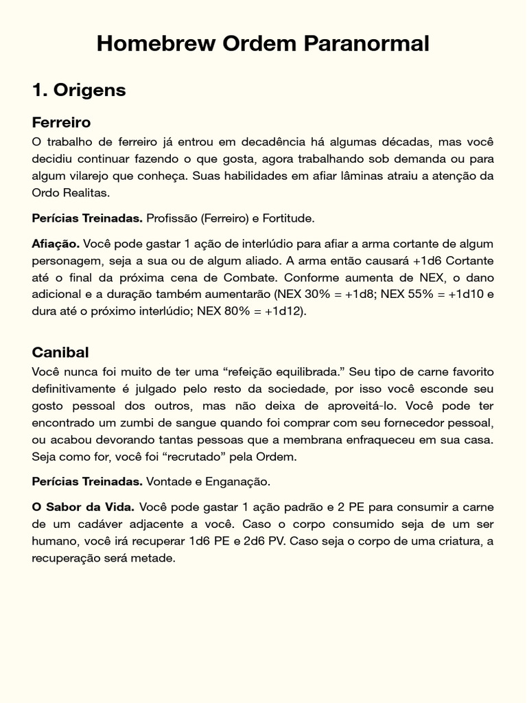 Homebrew Ordem Paranormal 1 - Furico | PDF