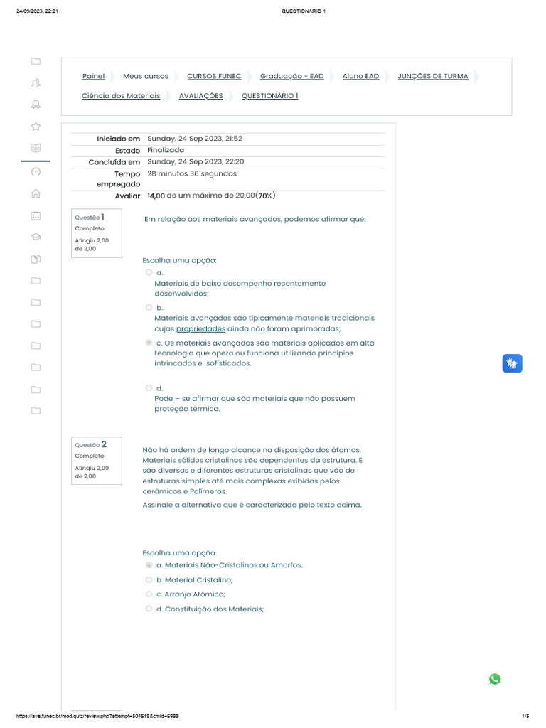 QUESTIONÁRIO 1 Ciencia Dos Materiais | PDF