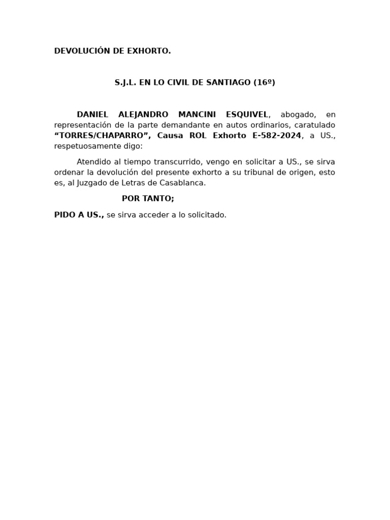 DEVOLUCIÓN DE EXHORTO | PDF