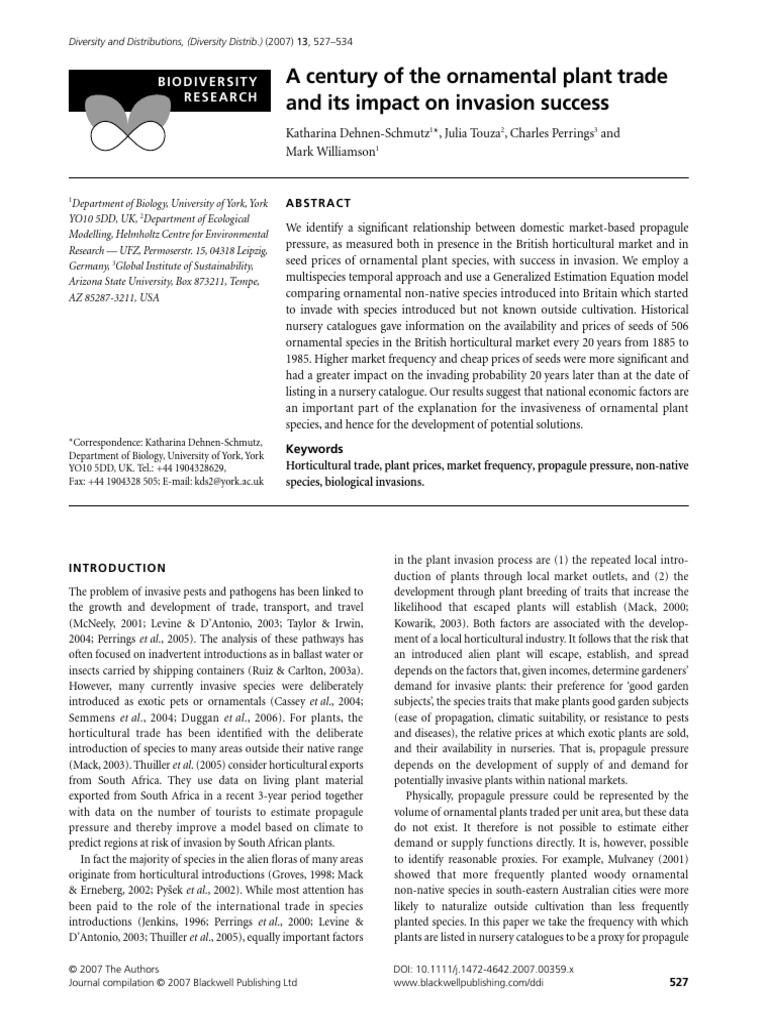 Diversity and Distributions - 2007 - Dehnen‐Schmutz - A century of the ...