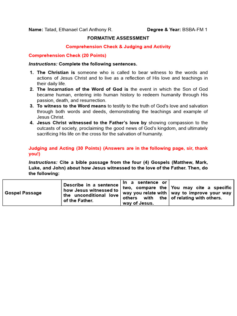 CHAPTER 1 - Lesson 2 - Judging and Acting Activity | PDF