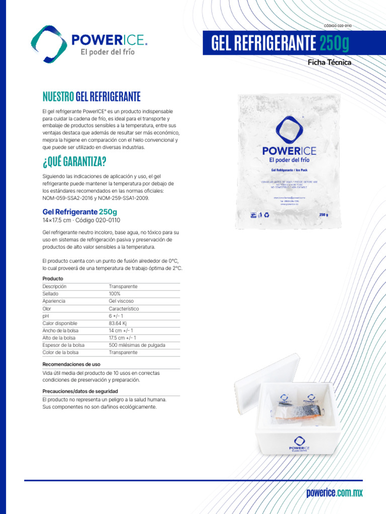 Ficha Tecnica Gel Refrigerante 250 Gramos 020 0110 | PDF