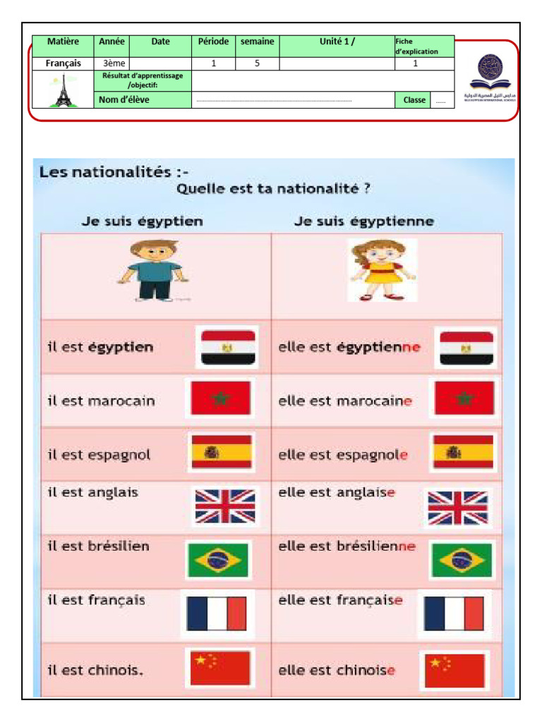 Grade3 - French - B1 - W5 - StudySheet | PDF