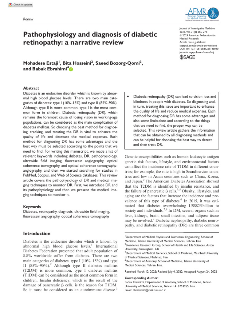 Estaji Et Al 2023 Pathophysiology and Diagnosis of Diabetic Retinopathy ...