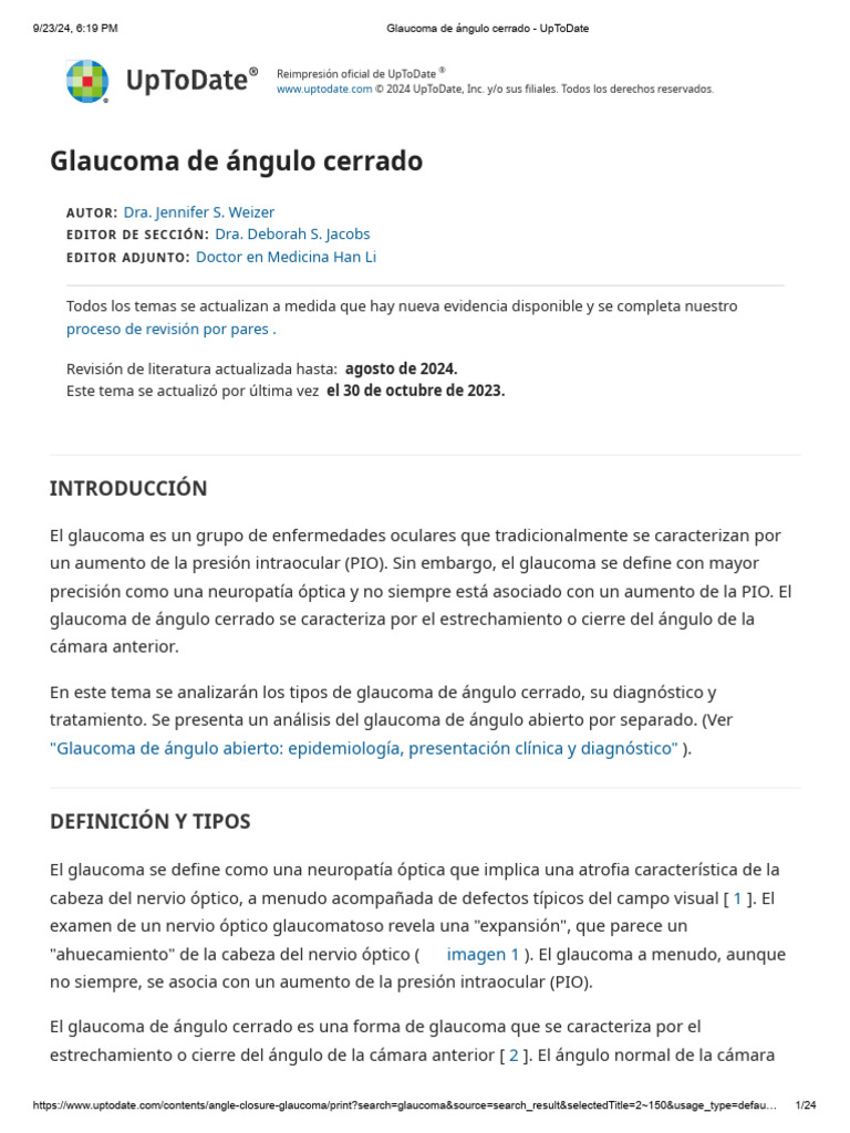 Glaucoma de Ángulo Cerrado - UpToDate | PDF