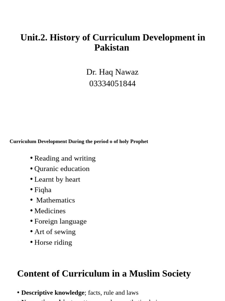 unit 2 History of curriculum Development in Psakistan | PDF