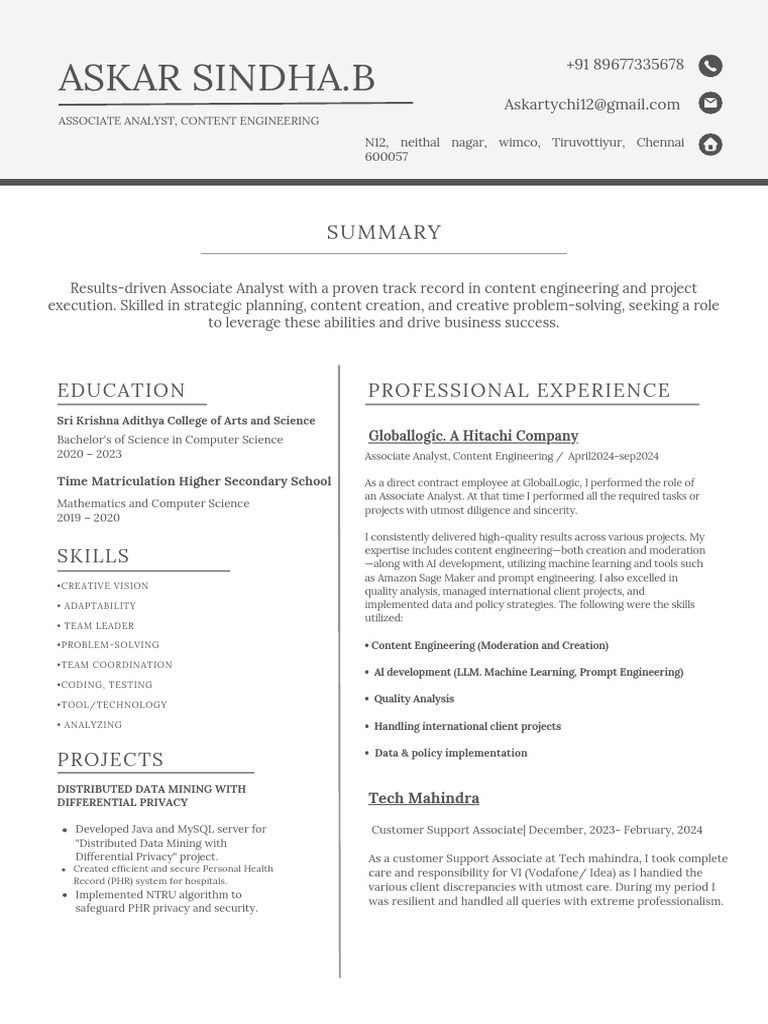 Askar Sindha.B Resume 1 | PDF