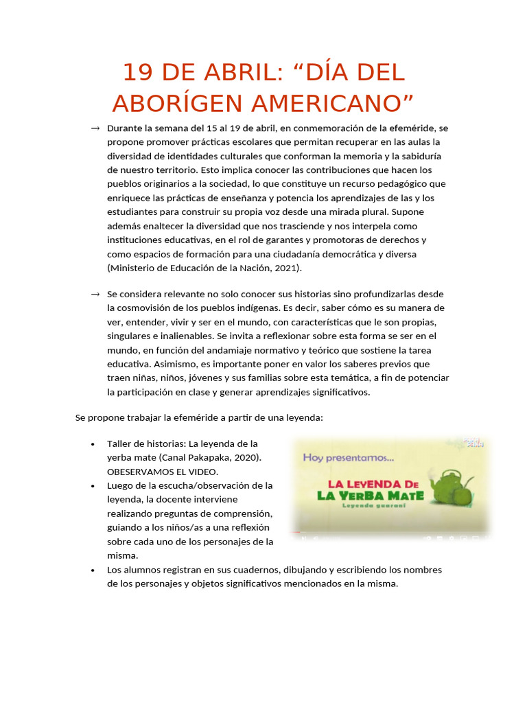 19 de Abril. Dia Del Aborigen Americano | PDF