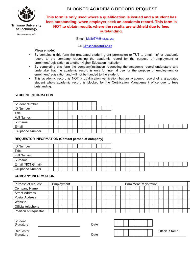 BLOCKED ACADEMIC RECORD REQUEST | PDF