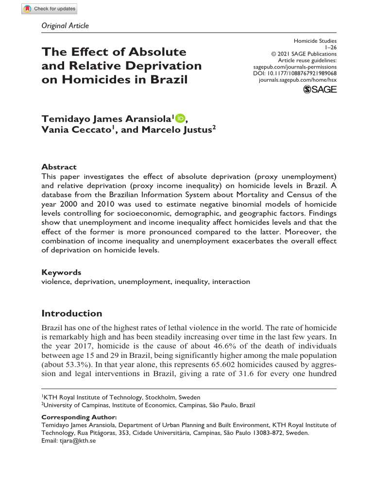 The Effect of Absolute and Relative Deprivation On Homicides in Brazil ...