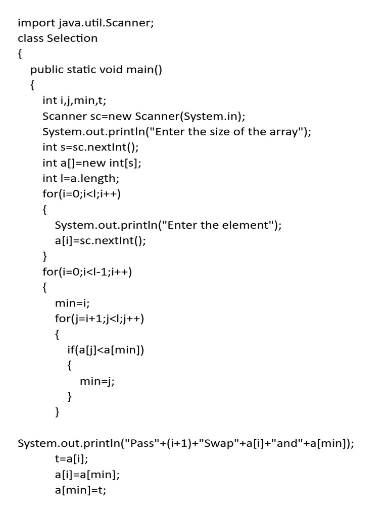 Selection Sort Program | PDF