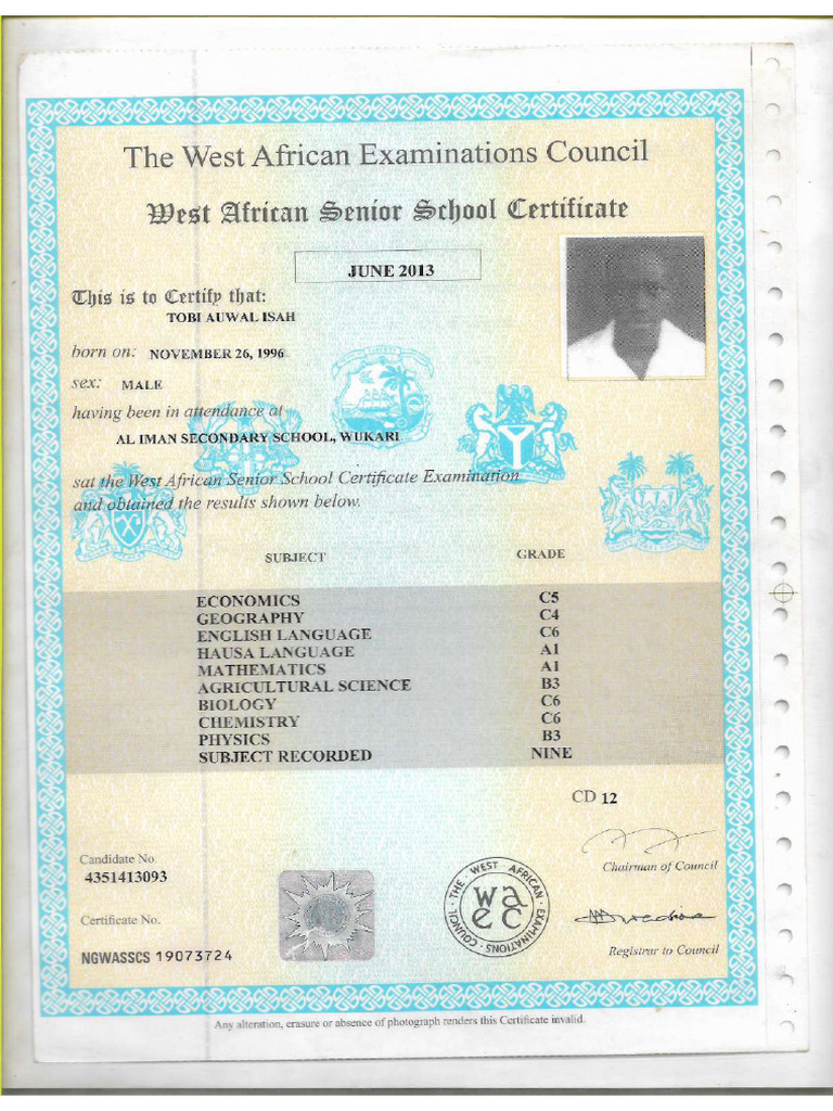 Waec Certificate | PDF