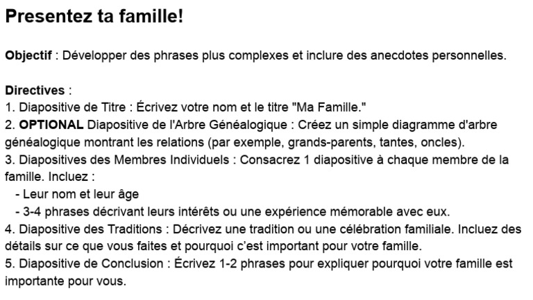 Francais 4 La Famille Presentation | PDF