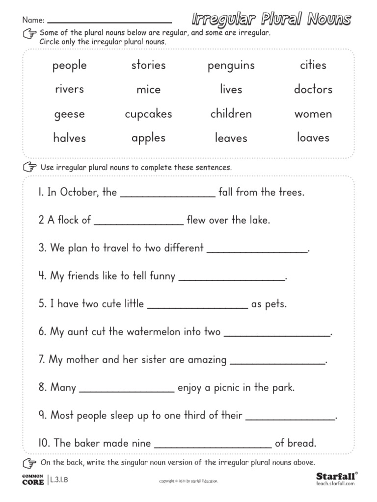 Grade3 IrregularPluralNouns Worksheet Notes | PDF