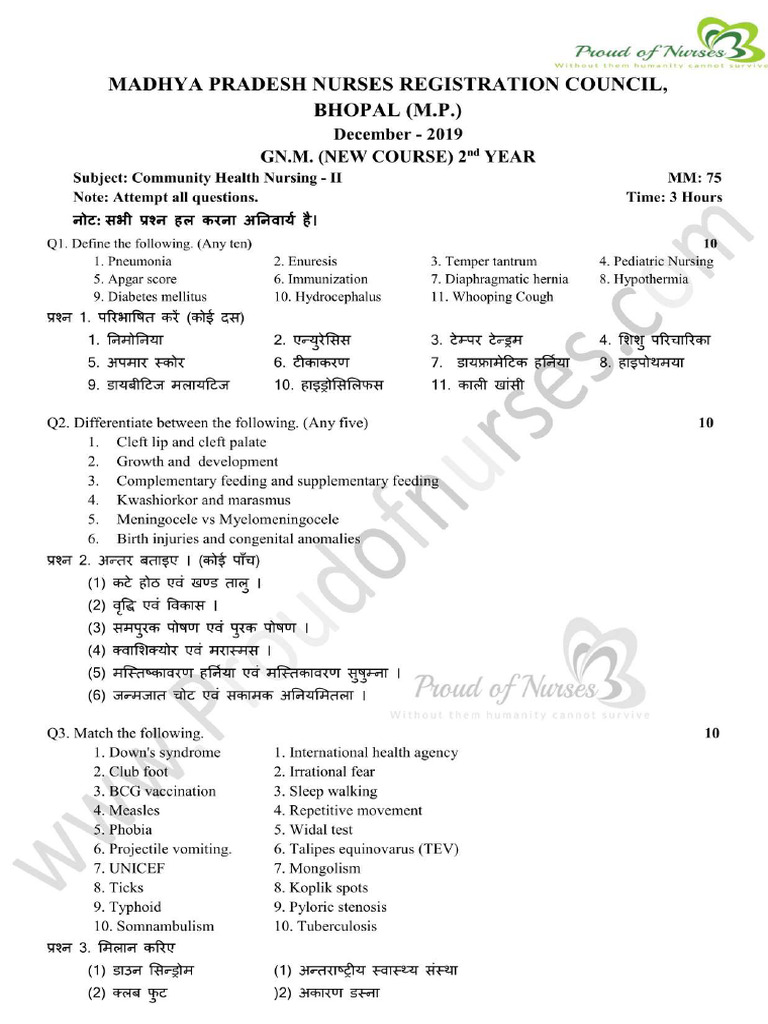 MPNRC 2019 GNM 2nd Child Health Nursing | PDF