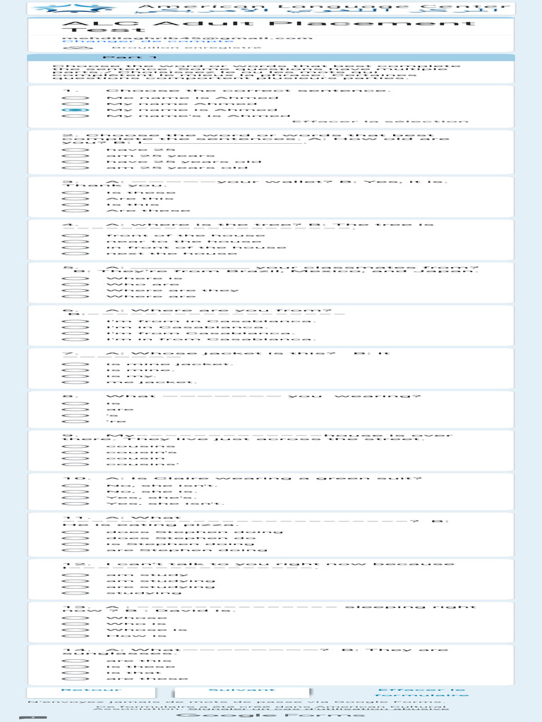 ALC Adult Placement Test | PDF