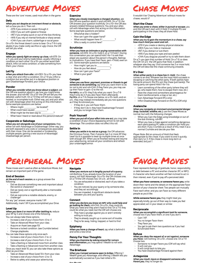 Chasing Adventure Moves Reference | PDF