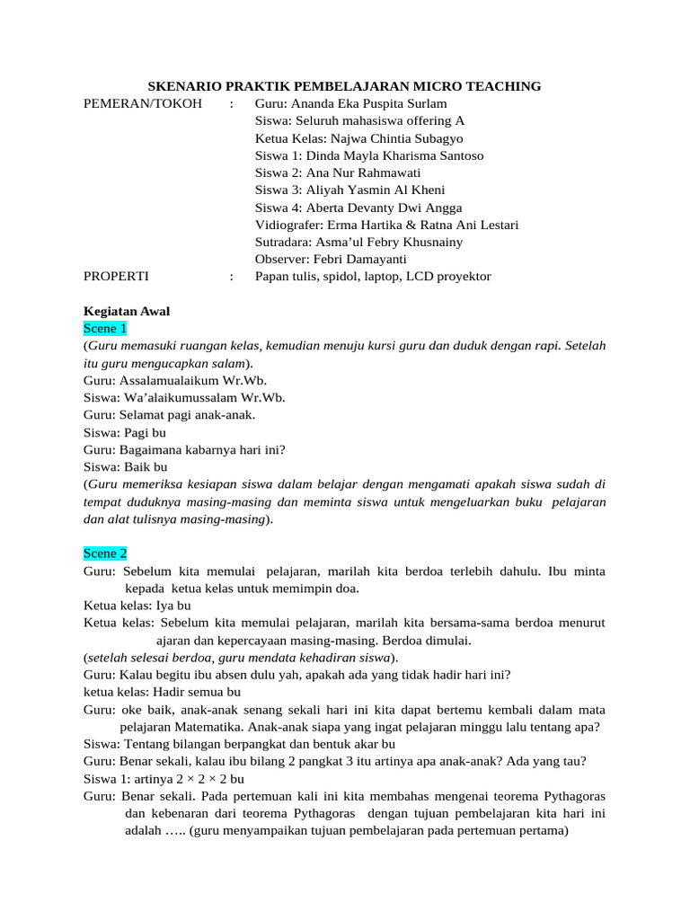Skenario Praktik Pembelajaran Micro Teaching | PDF Skenario Praktik Pembelajaran Micro Teaching | PDF