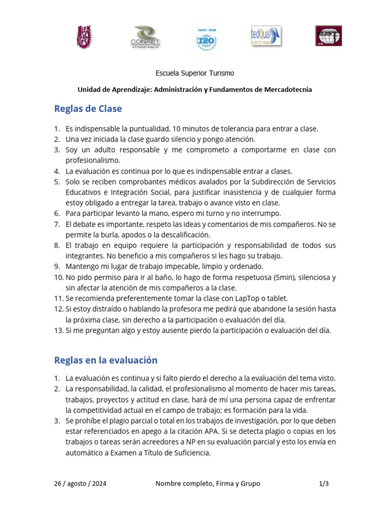 Reglas de Clase y Evaluación._2025-1pdf | PDF