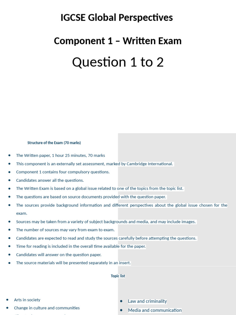 IGCSE Global Perspectives Question 1 and 2 New Syllabus | PDF