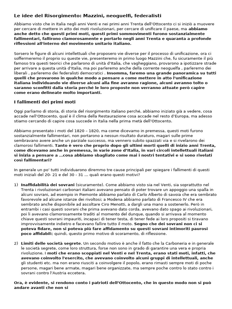 Le Idee Del Risorgimento | PDF