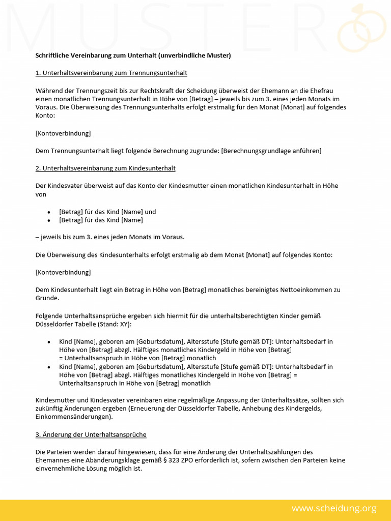 Unterhaltsvereinbarung Muster | PDF