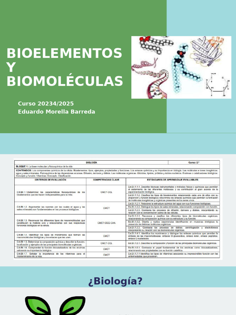Tema 1. - Bioelementos y Biomoléculas-. 2º Bachillerato | PDF