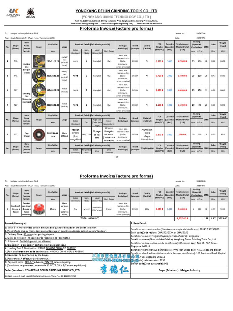 Facture Pro Forma UK240208J | PDF