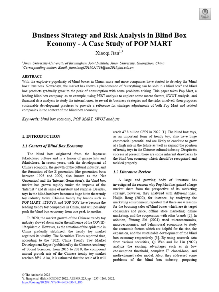 Business Strategy and Risk Analysis in Blind Box Economy - A Case Study of POP MART | PDF
