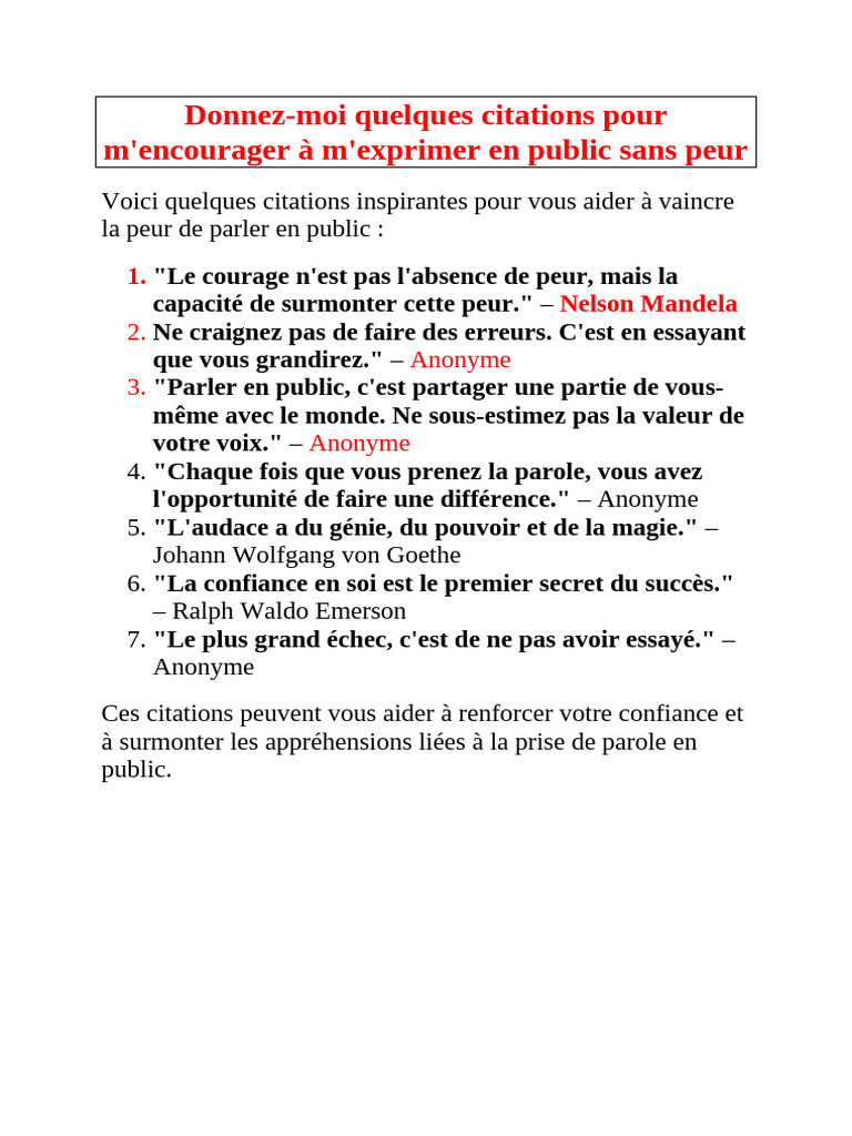 Combatre La Peur de Parler en Public | PDF