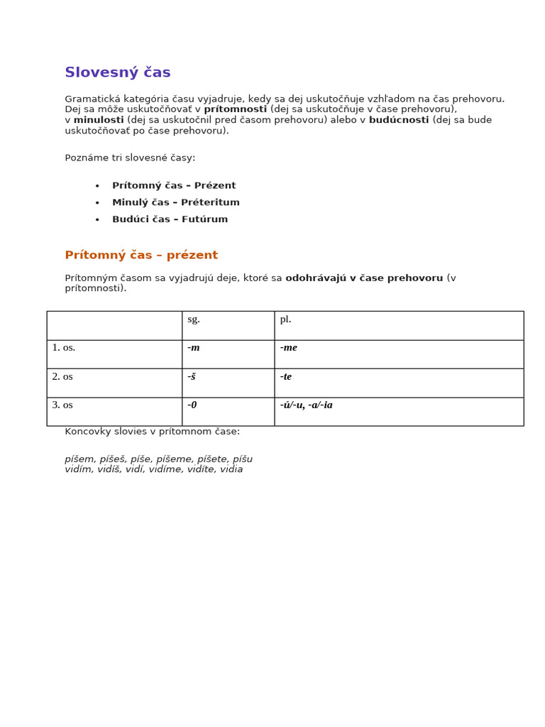 Slovesa Pritomny, Buduci, Minuly | PDF