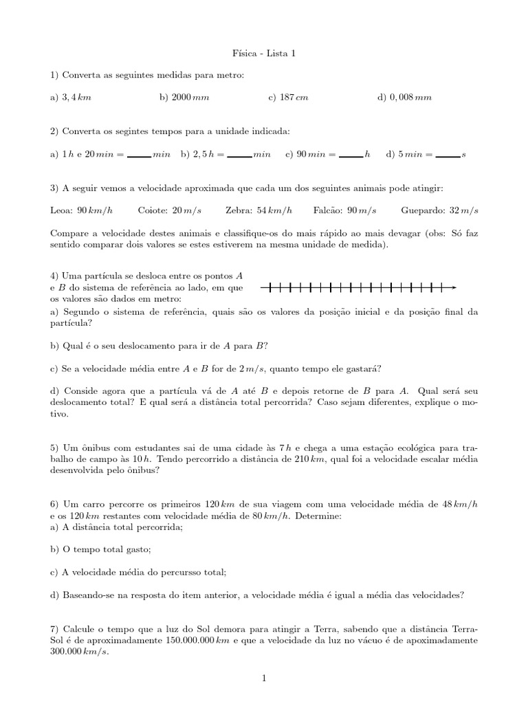 Lista 1 - Medidas | PDF