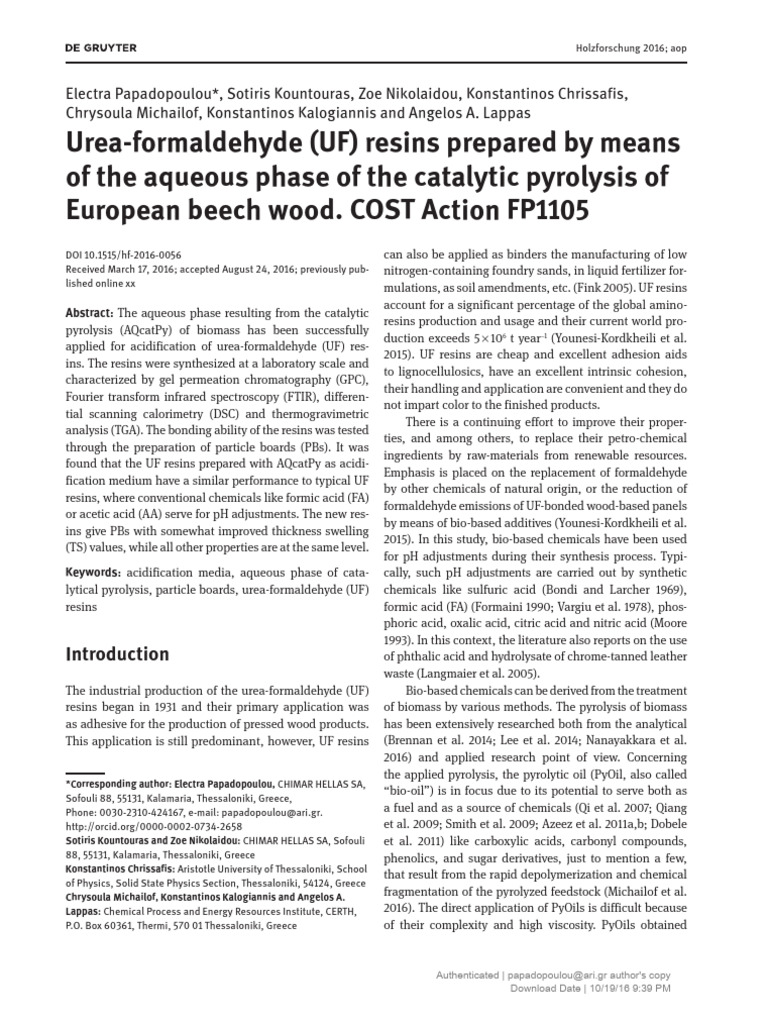 2016 - PAPER Urea-Formaldehyde (UF) Resins Prepared by Means of The ...