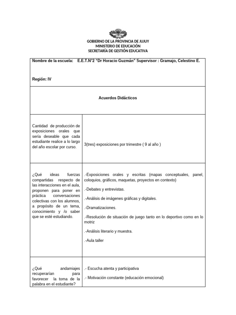 Secundaria Grilla de Acuerdos 5 Circulo | PDF