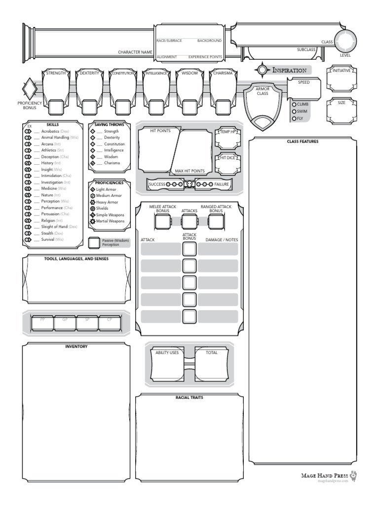 Mage Hand Press Character Sheet | PDF