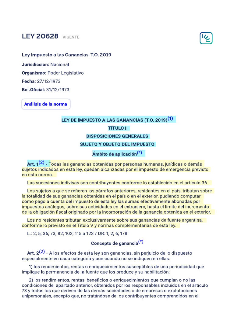 Ley 20628 Impuesto A Las Ganancias TO 2019 - 240827 - 111324 | PDF