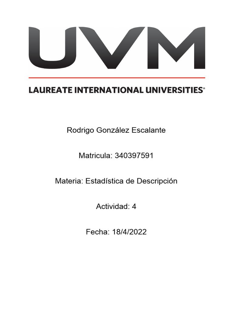 Actividad 4 Estadística UVM | PDF