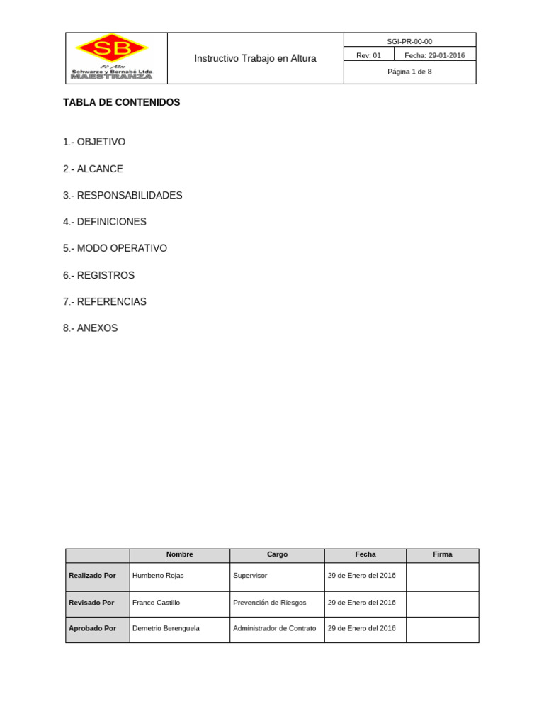 Instructivo Trabajo en Altura | PDF