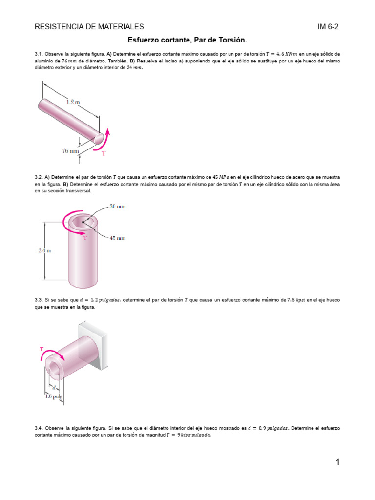 Problemario 3. TORSIÓN Replica | PDF