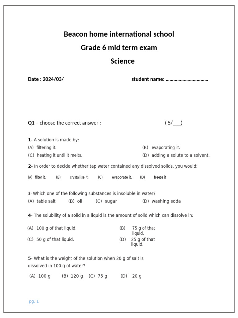 grade 6 mid term | PDF