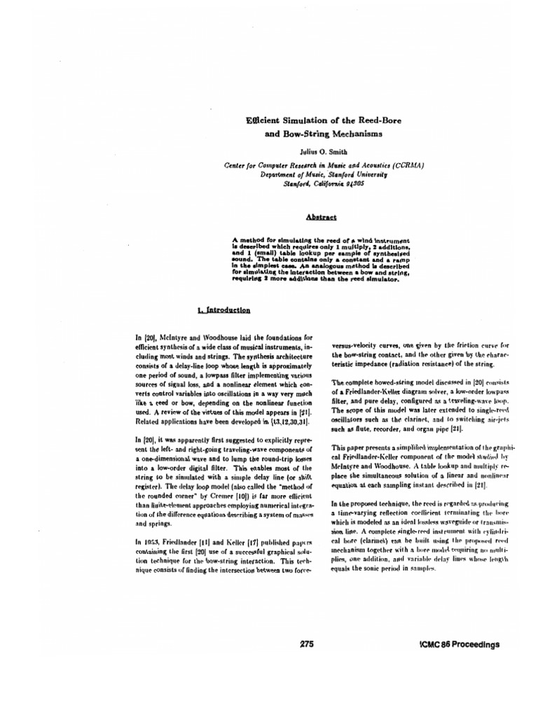 Efficient Simulation of The Reed Bore and Bow String | PDF