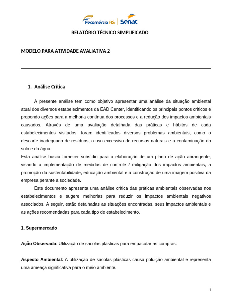 Modelo - Relatorio - Atividade2 - 1. Análise Crítica | PDF
