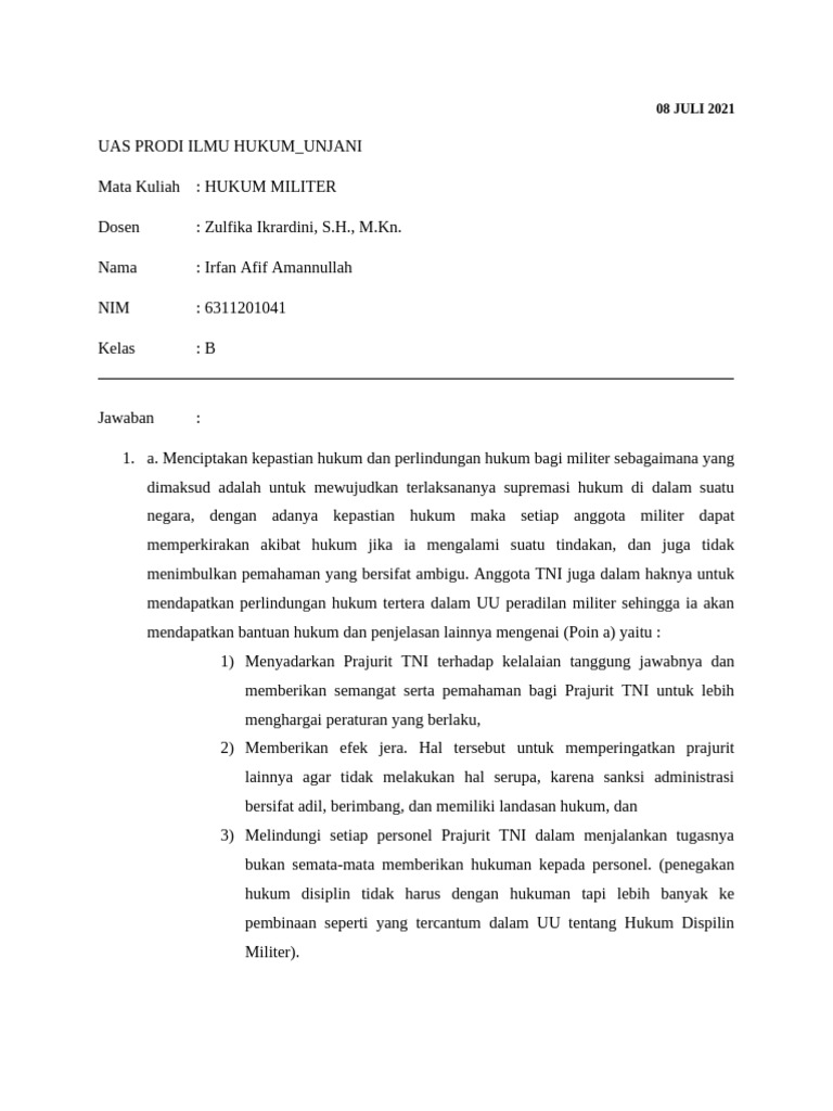 UAS HK - Militer | PDF