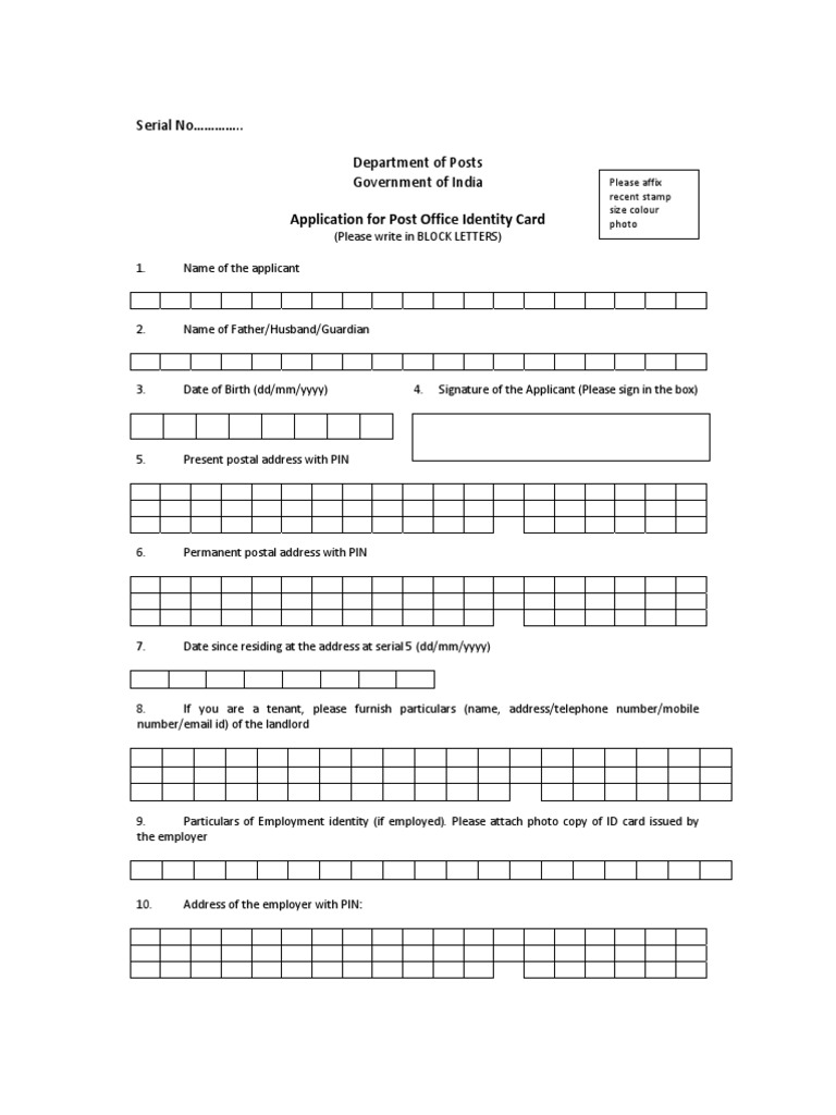 Post Office Identity Card Application Form | PDF | Signature | Identity ...