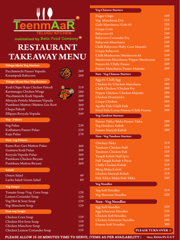 TeenmAaR - Menu Card (Take Away Restarent) | PDF
