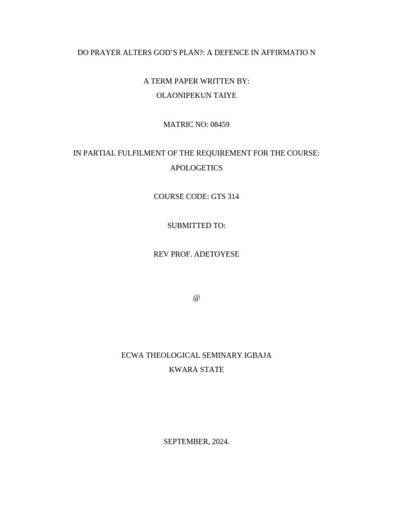 Do Prayer Alters God Plan | PDF