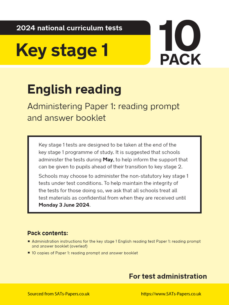 ks1 English 2024 English Reading Paper 1 Administration Guide | PDF