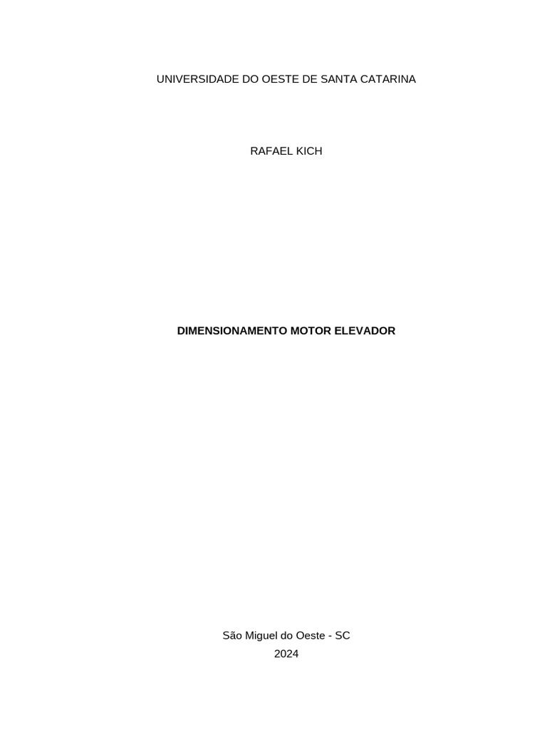 Dimensionamento Motor Elevador | PDF