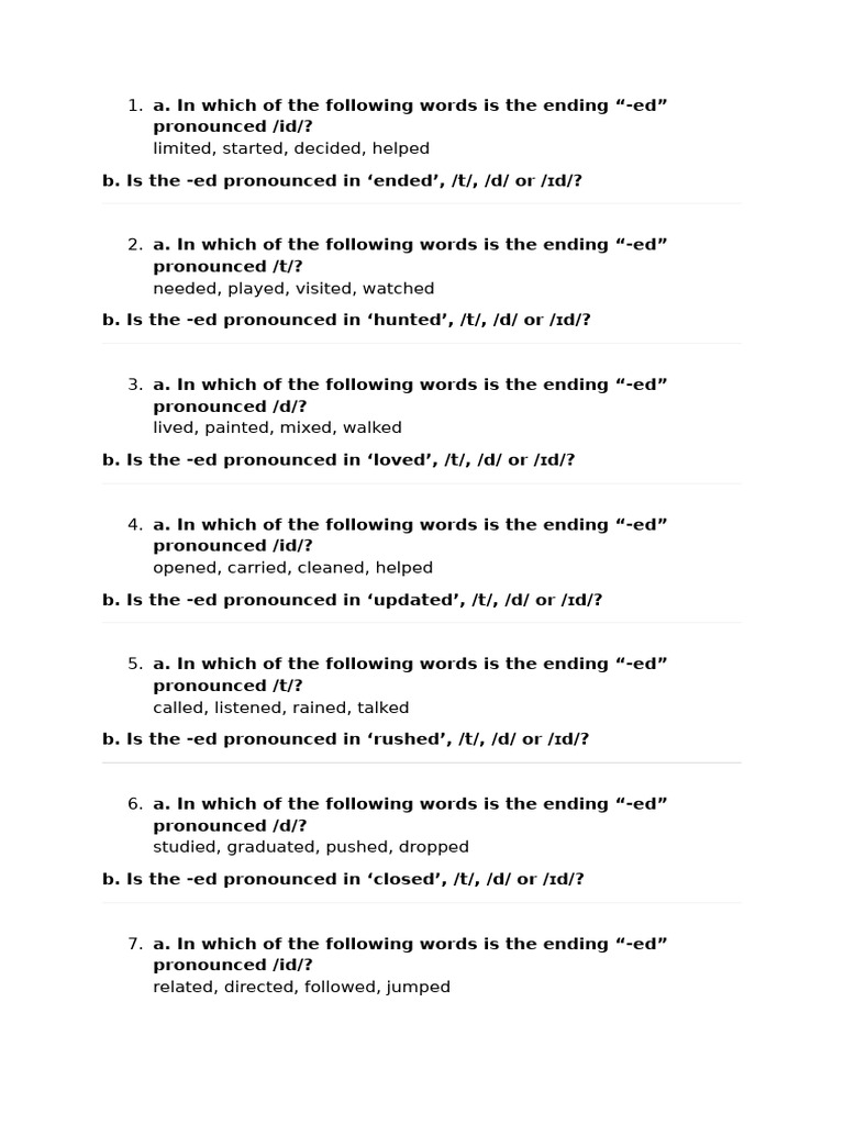 Ed Phonetic Exercises + Key | PDF