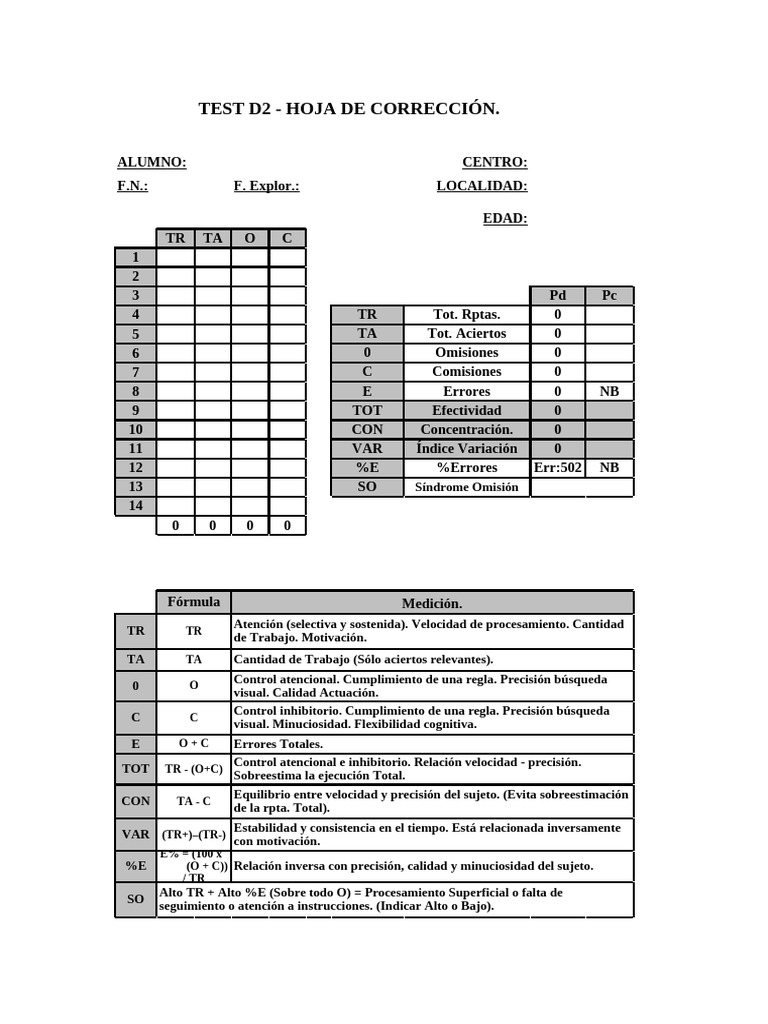 Corrección D2 (Baremos 8-14 Años) | PDF